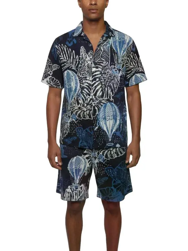 Emporio Armani Tropical Jacquard Knit Shirt And Shorts Set - Blue
