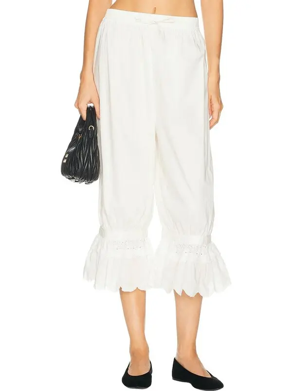 Staud Renzo Poplin Pant With Lace Hem - Ivory