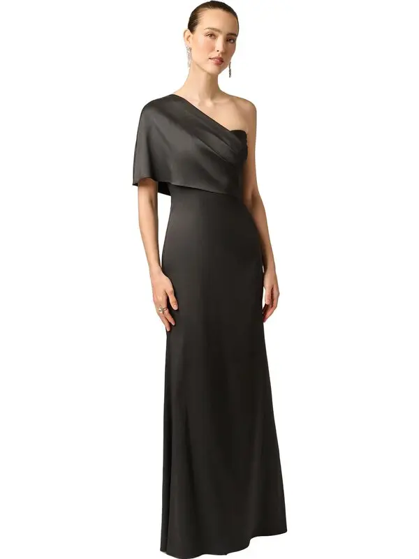 Aidan Mattox One Shoulder Draped Mermaid Gown - Black