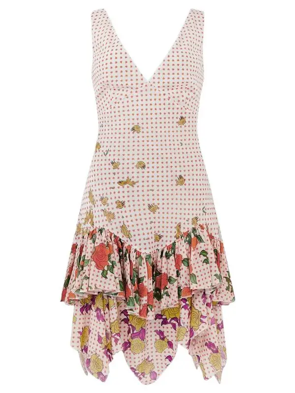 DONDE ESTEBAN Mini Dress With Floral And Polka Dot Print - Multicolor