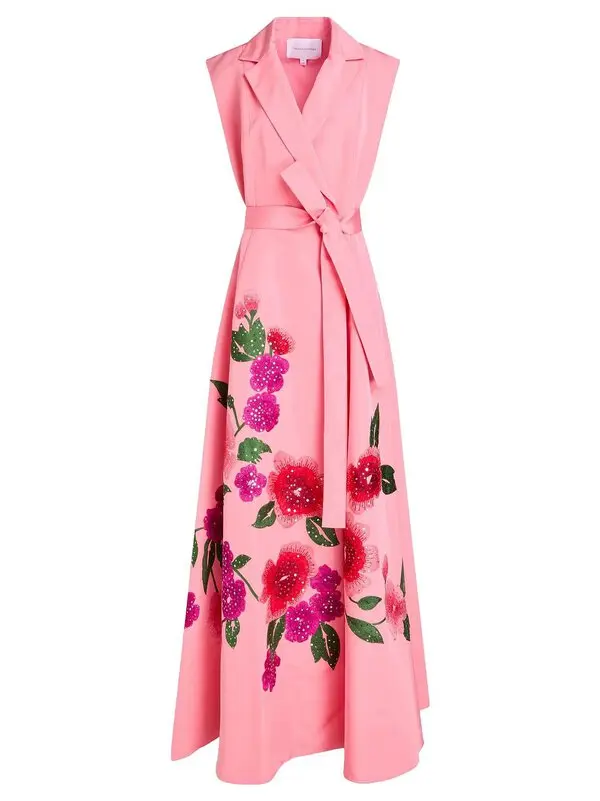 Carolina Herrera Embellished Floral Silk-faille Wrap Gown - Bubblegum