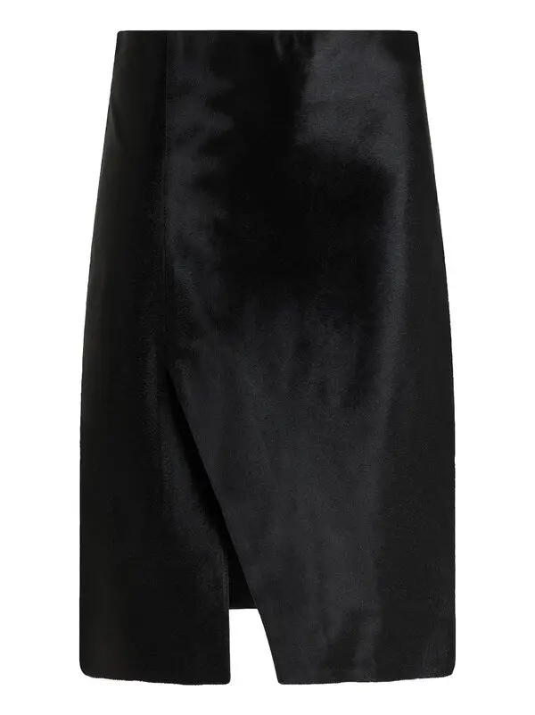 Loulou De Saison Calf Hair Skirt With Front Slit - Black