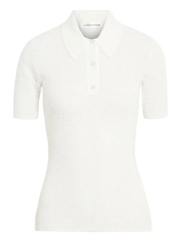 Victoria Beckham Pointelle Knit Polo Shirt - Ivory