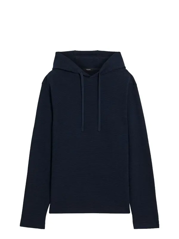 Theory Delroy Ribbed Cotton And Modal-blend Hoodie - Navy