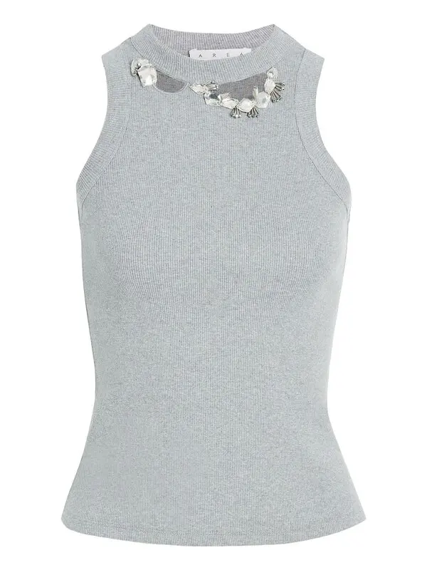AREA Crystal-embellished Ribbed Cotton-blend Jersey Tank - Gray