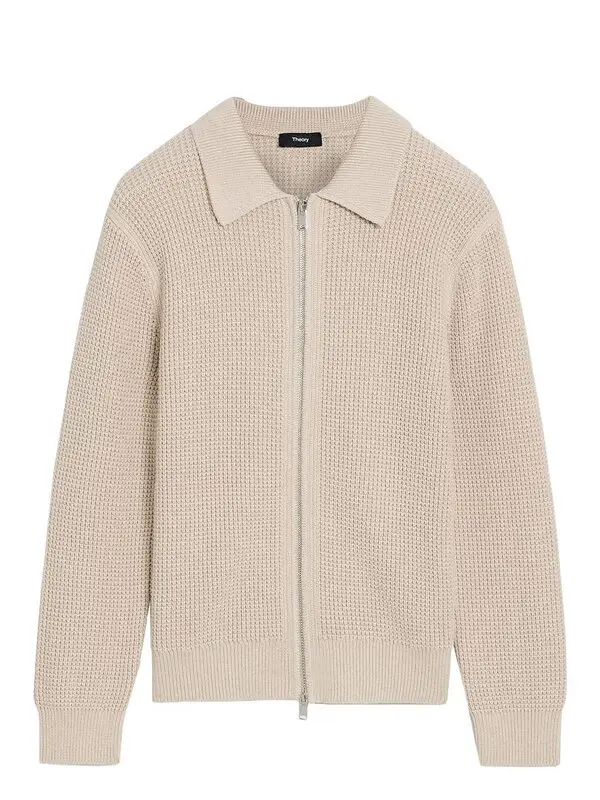 Theory Gary Ribbed Cotton And Cashmere-blend Zip-up Cardigan - Beige