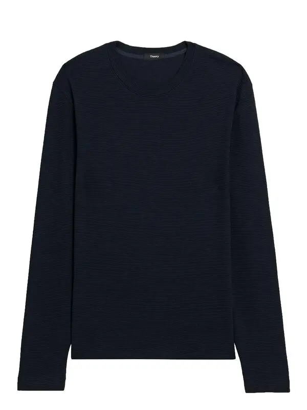 Theory Delroy Ribbed Cotton And Modalblend Tshirt - Navy
