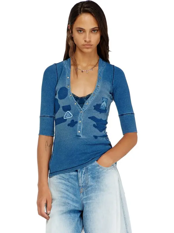 DIESEL® Slim Fit Henley Top With Shadow-patch Effects - Blue