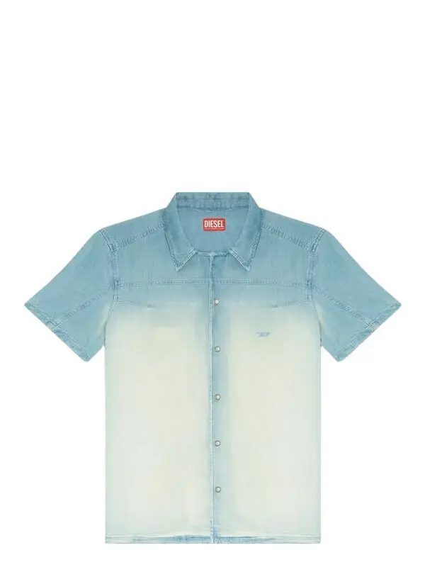 DIESEL® Short-sleeve Shirt In Fluid Overdyed Denim - Blue