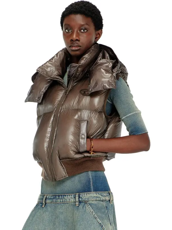 DIESEL® Down Vest With Detachable Hood - Brown
