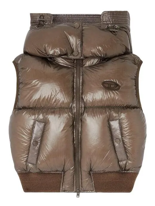 DIESEL® Down Vest With Detachable Hood - Brown