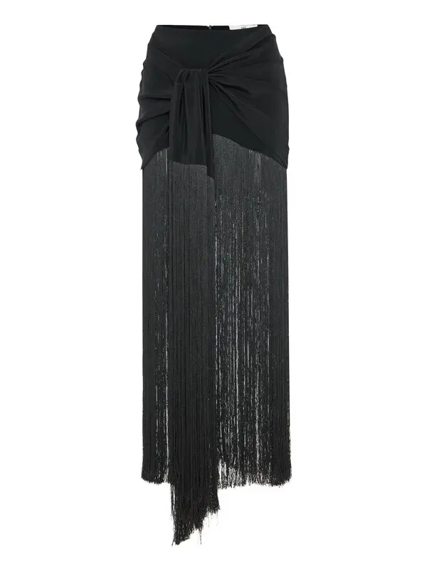 MAISON SEL Mystique Silk Fringe Skirt - Black