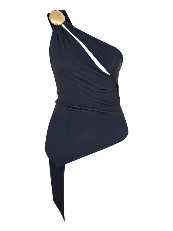 MAISON SEL Minuit One-shoulder Draped Top With Gold Accent - Black