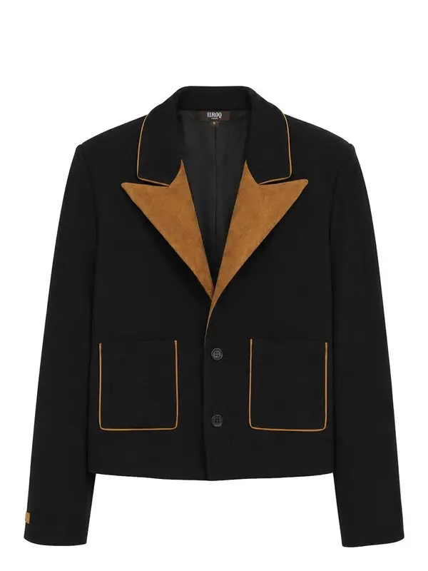 LUROQ LONDON Black / Brown Cropped Blazer With Suede Accents - Black/brown