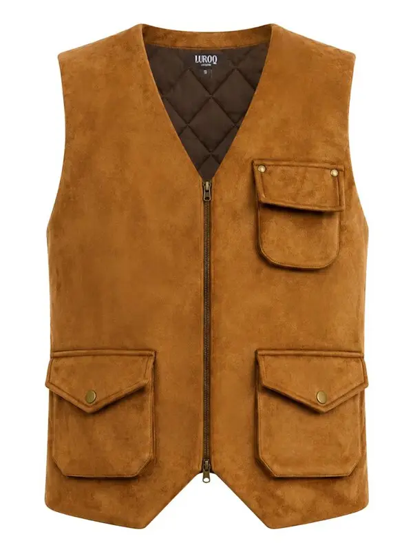 LUROQ LONDON Padded Suede Gilet - Brown