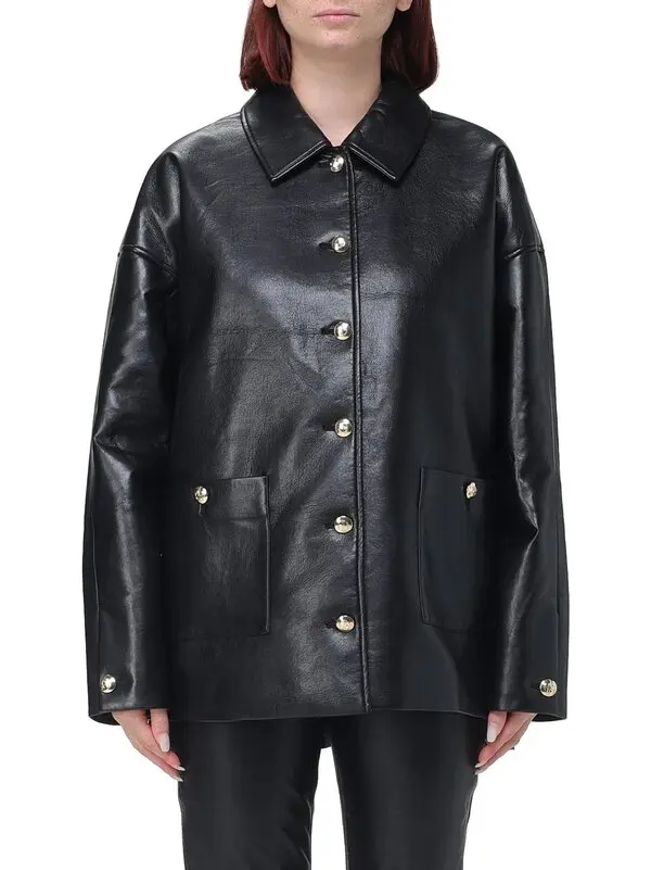 ANINE BING Luca Recycled Leather Shirt Jacket With Metal Buttons - Black