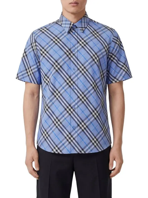 Burberry Vintage Check Cotton Short-sleeved Bowling Shirt - Gnawed Blue