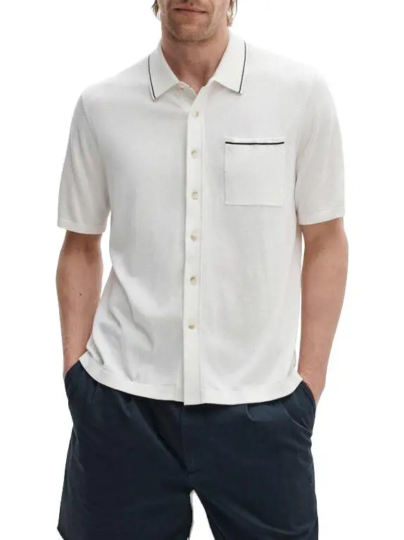 Rag & Bone Conrad Silk & Cotton Dalton Knit Button-up - Chalk