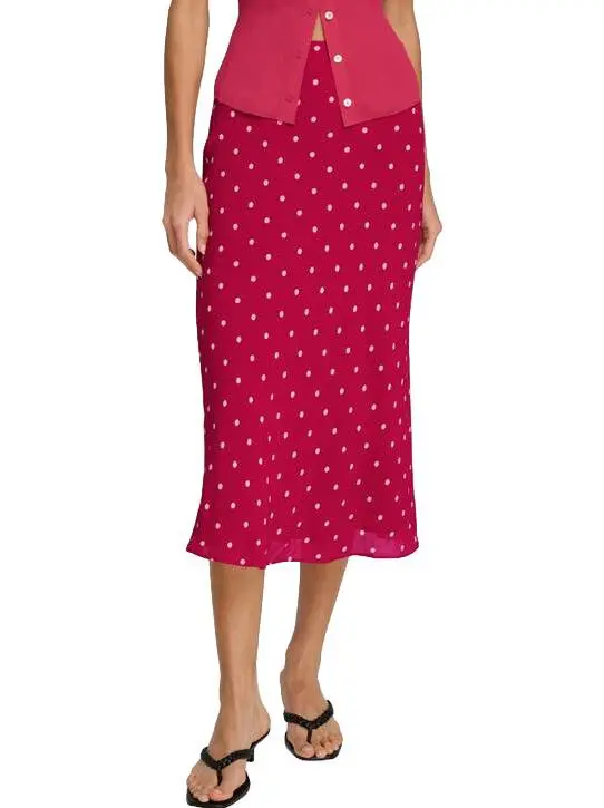 FAVORITE DAUGHTER The Jojo Polka Dot Midi Skirt - Raspberry/ivory Dot