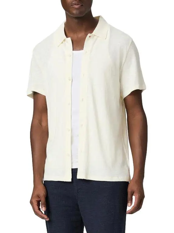 Paige Sultan Short Sleeve Linen & Cotton Knit Button-up Shirt - Cliffside Fog