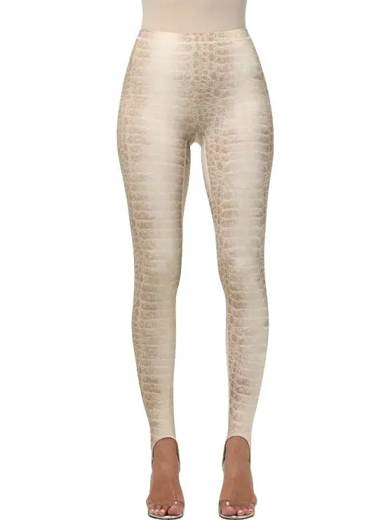 Naked Wardrobe Print Stirrup Leggings - Bone Crocodile