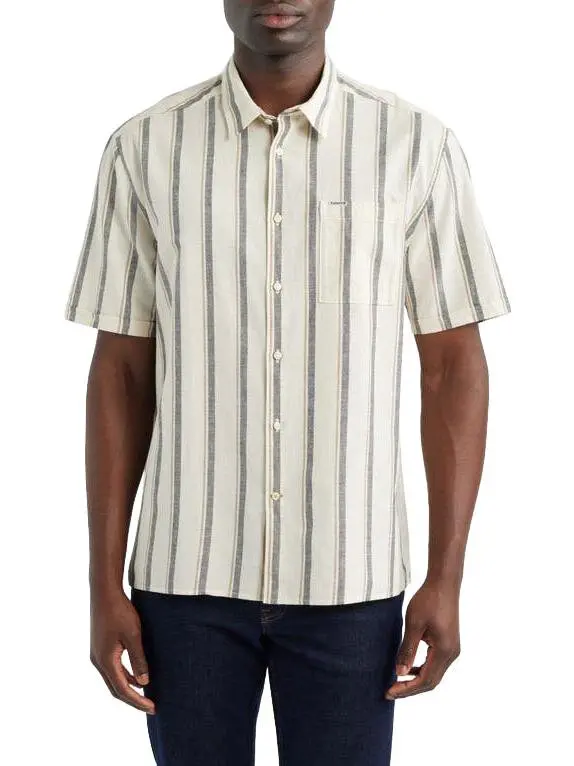 Barbour Barkend Stripe Summer Short Sleeve Cotton & Linen Button-up Shirt - Whisper White