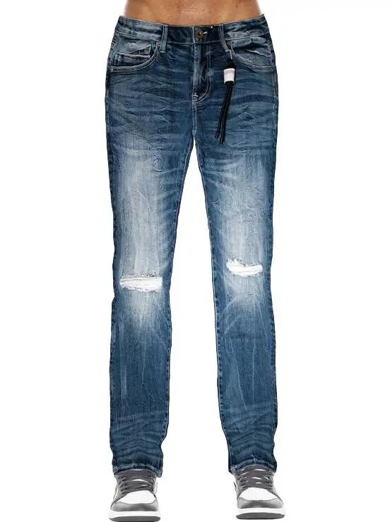 CULT OF INDIVIDUALITY Rebel Distressed Straight Leg Jeans - Tiger