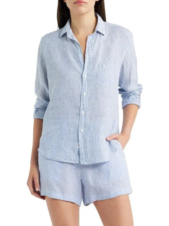 Frank & Eileen Relaxed Linen Striped Button-up Shirt - Thin Stripe