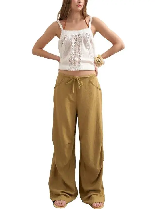 Topshop Wide Leg Linen & Cotton Utility Pants - Tan