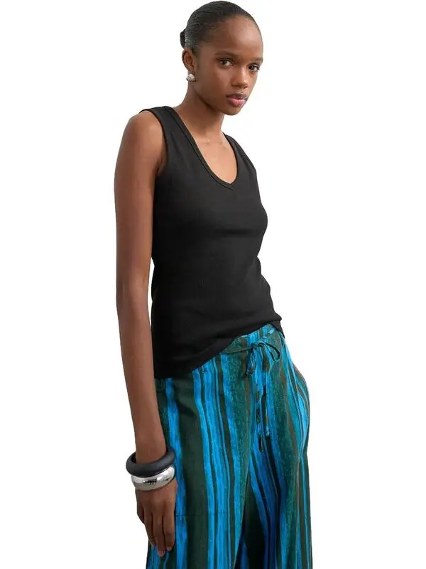 Topshop V-neck Stretch Cotton Rib Tank - Black