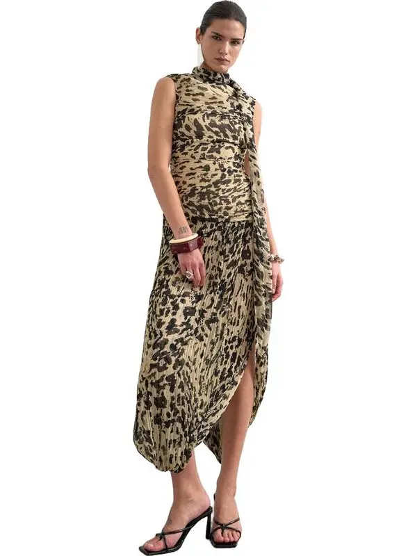 Topshop Chiffon Scarf Neck Midi Dress - Black
