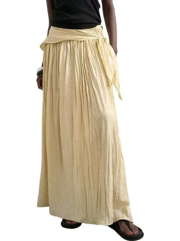 Topshop Sash Tie Crinkle Maxi Skirt - Beige