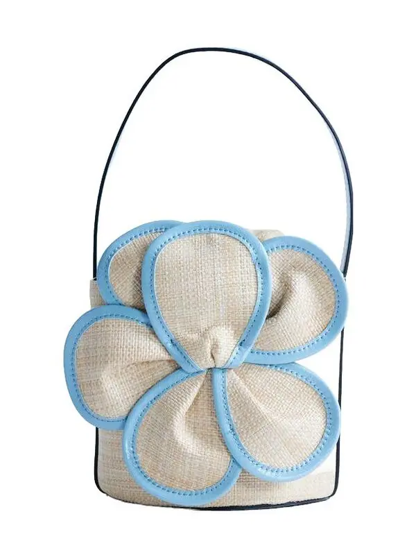 Topshop Medium Gino Straw Flower Bucket Bag - Lblue