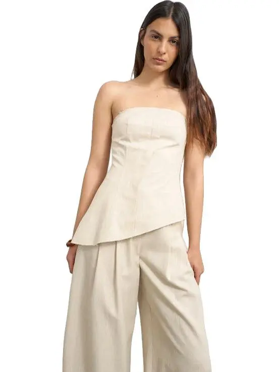 Topshop Asymmetric Raw Hem Strapless Top - Brown