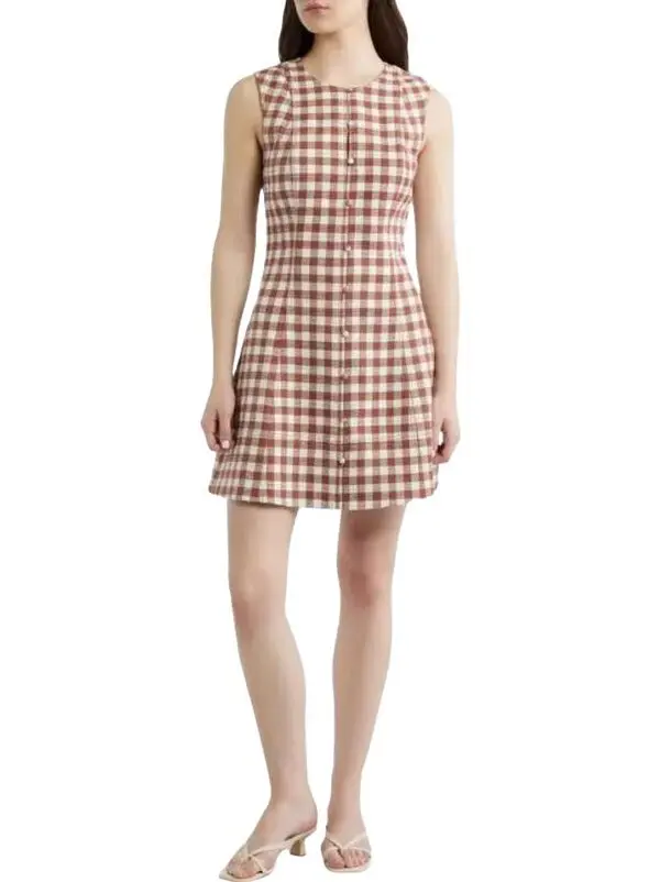 Hill House Home The Angie Check Sleeveless Fit & Flare Minidress - Rust Gingham