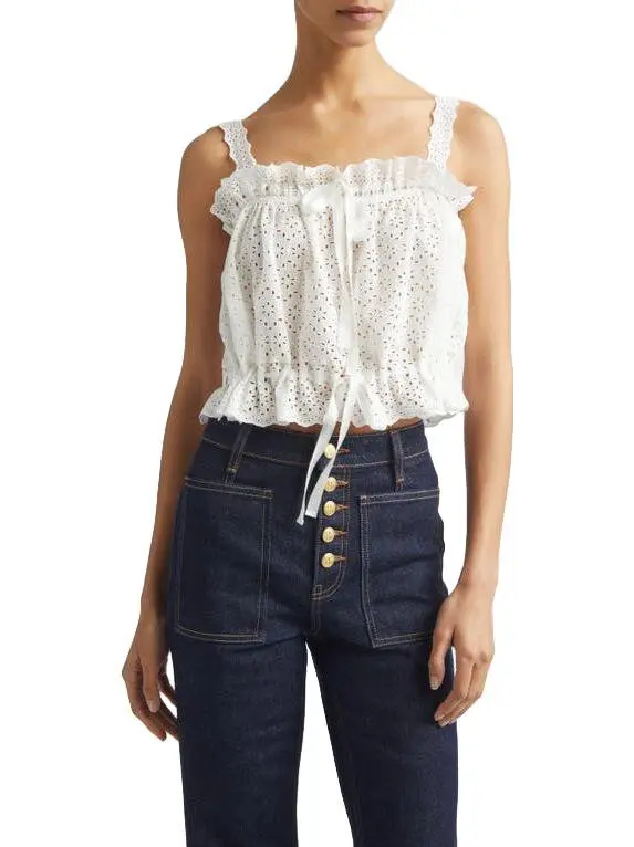 Ulla Johnson Isola Cotton Eyelet Top - Pristine