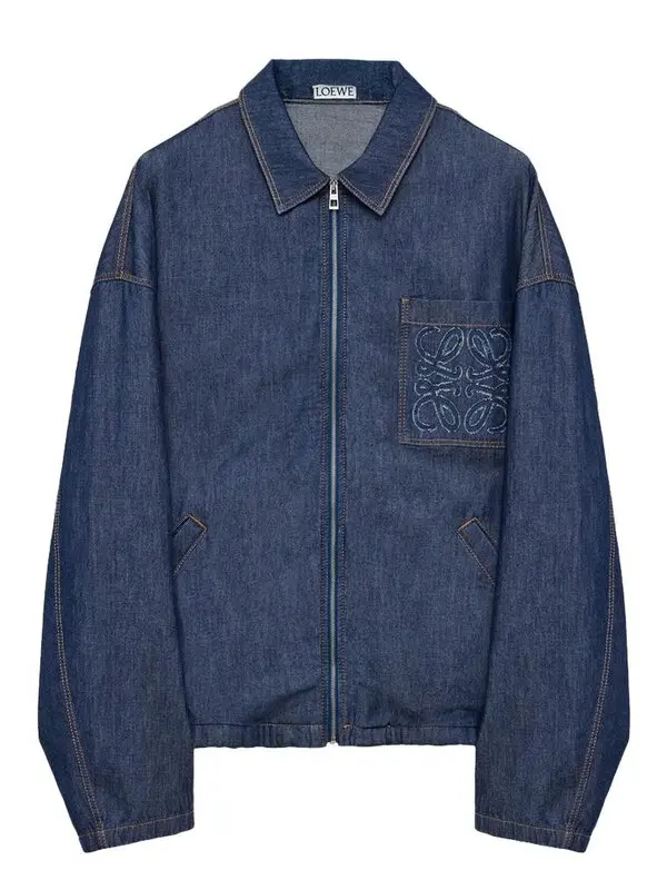 Loewe Denim Zip-up Jacket With Fringed Anagram Appliqu - Blue