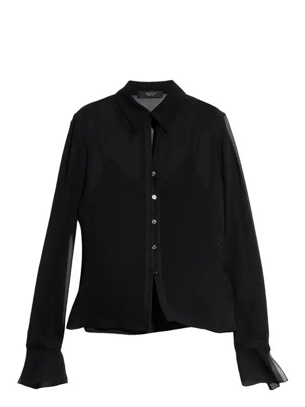 Gucci Light Silk Georgette Shirt With Lace Trim - Black