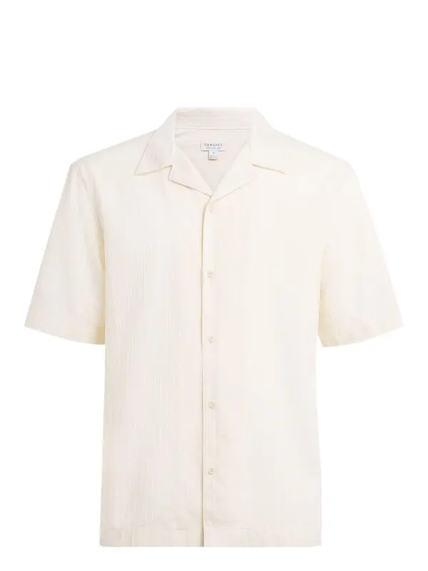 Sunspel Cotton Textured Stripe Shirt - Ivory