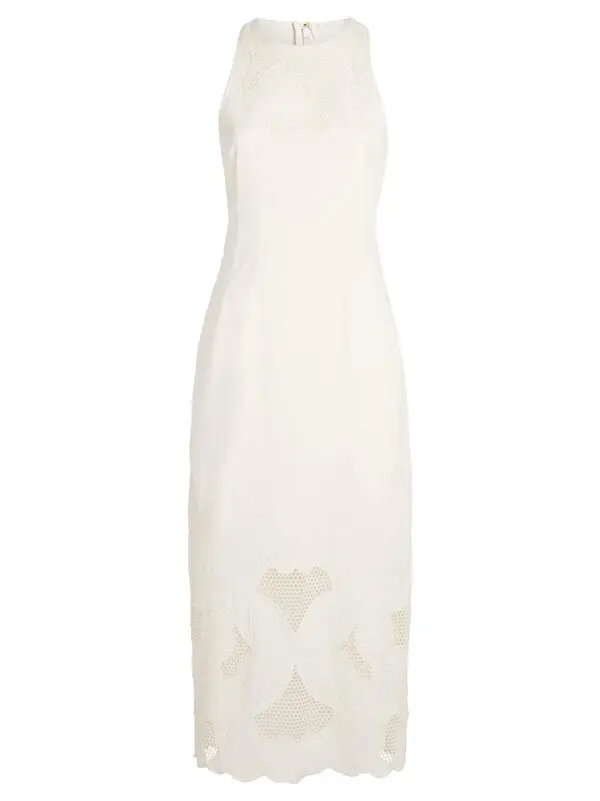 Veronica Beard Linen-blend Eyelet Upten Midi Dress - Ivory