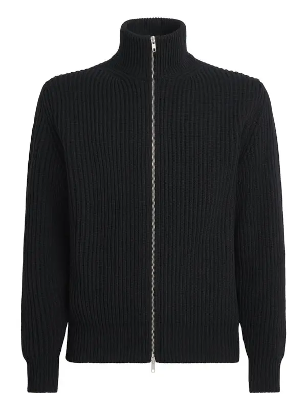 MAISON MARGIELA Wool-blend Ribbed Zip-up Sweater - Black