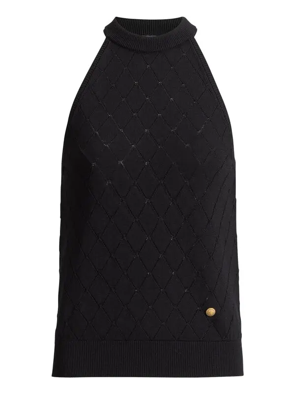 Balmain Virgin Wool Quilted Effect Top - Black