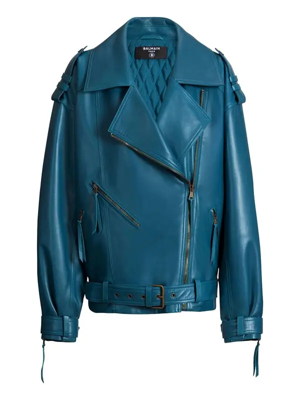 Balmain Lambskin Biker Jacket - Blue