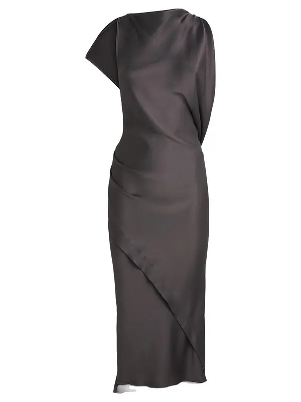 Victoria Beckham Draped Satin Midi Dress - Brown