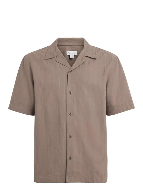 Sunspel Cotton Textured Stripe Shirt - Brown