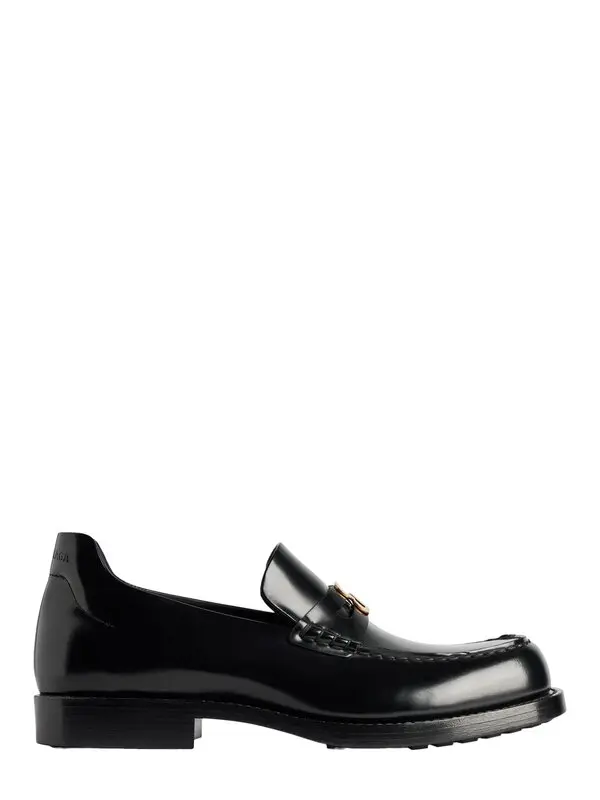 Balenciaga Leather Loafers With Gold Tone B Detail - Black