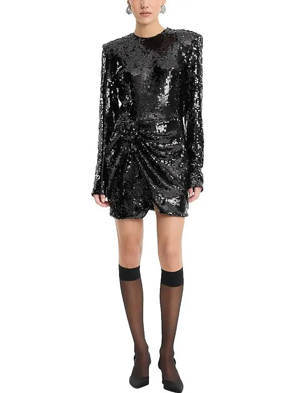 ROTATE BY BIRGER CHRISTENSEN Long Sleeve Sequin Mini Dress - Black
