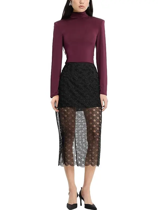 ROTATE BY BIRGER CHRISTENSEN Sequin Embellished Midi Skirt - Black