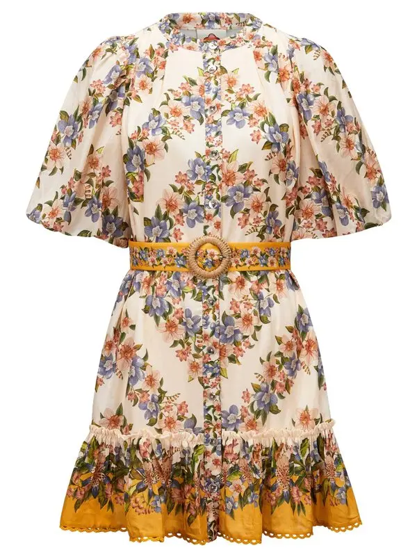 Farm Rio Floral Print Short High-low Dress With Belt - Multi
