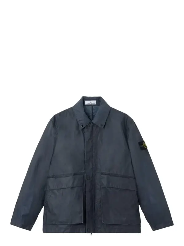 Stone Island Cotton Canvas Jacket With Logo Patch - Blue